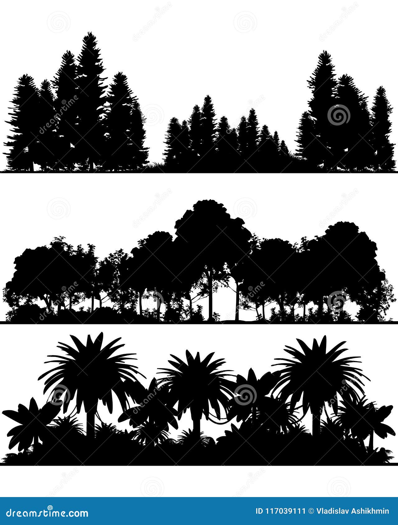 Silhouettes of the forest stock vector. Illustration of figure - 117039111