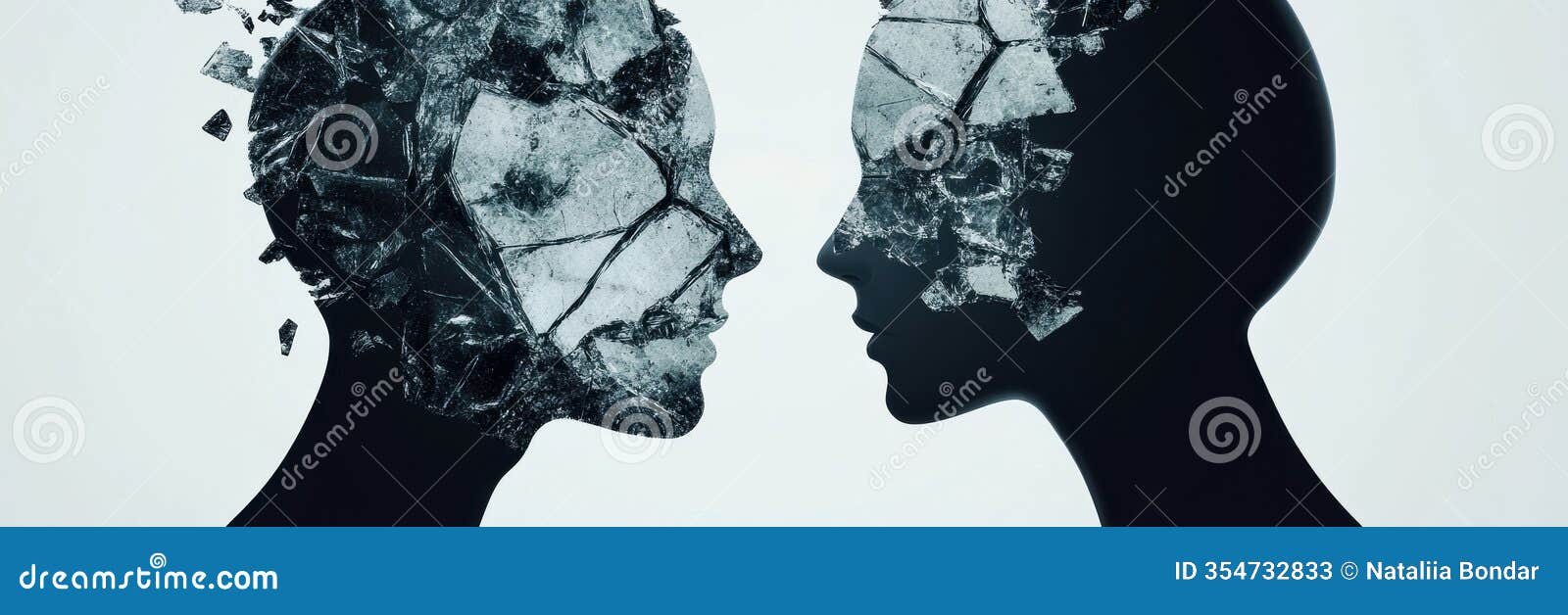 Silhouettes of Fragmented Faces with Cracked Shattered Glass Reflection ...
