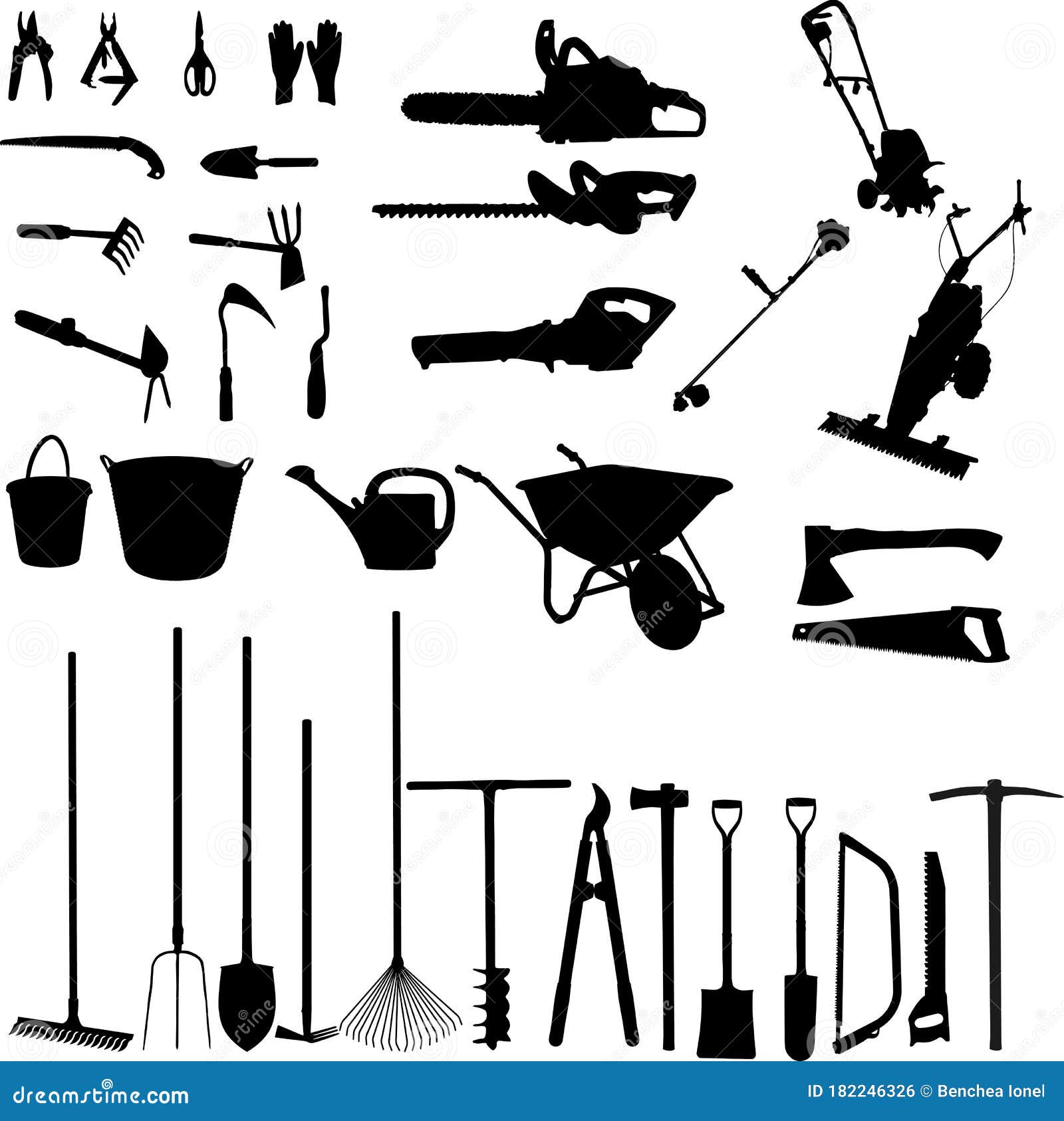 Silhouettes of Gardening Tools Set Vector Collection Stock Vector ...