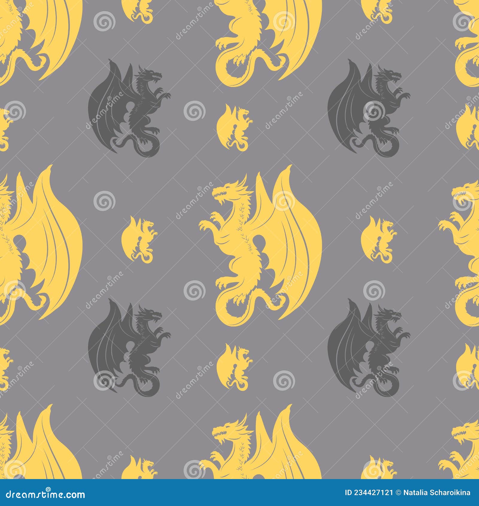 Silhouettes of a Golden Dragon Seamless Pattern with Wings. Stock ...