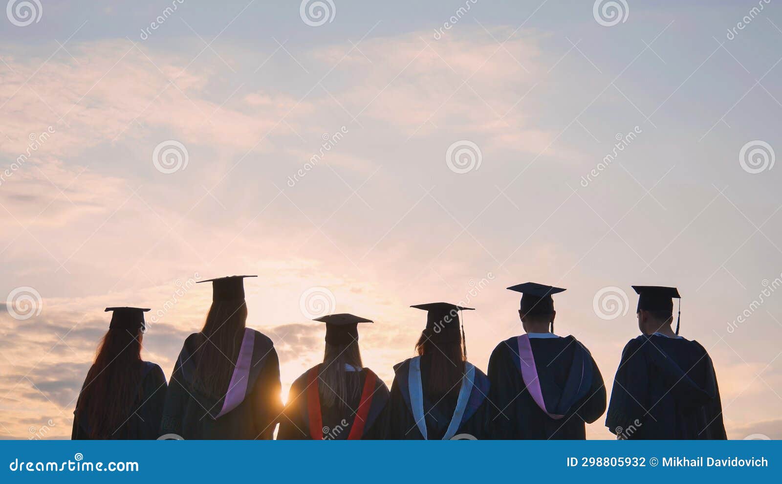 Silhouettes of Graduating Students at Sunset. Stock Photo - Image of ...