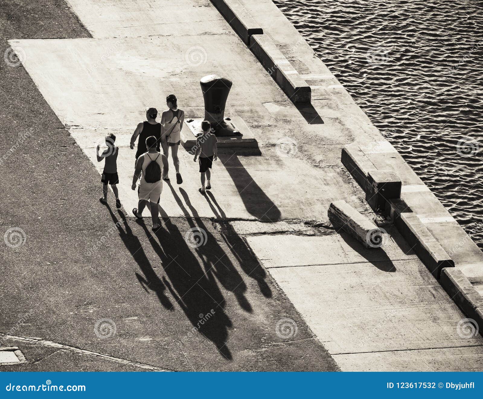 Silhouettes of a Group of People Casting Long Shadows on an Asphalt ...