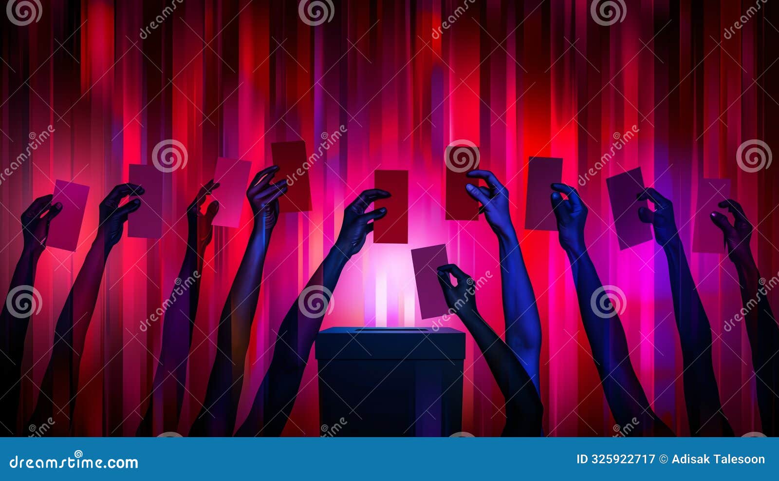 Silhouettes of Hands Raising Red Cards in a Dark Setting with a Glowing ...