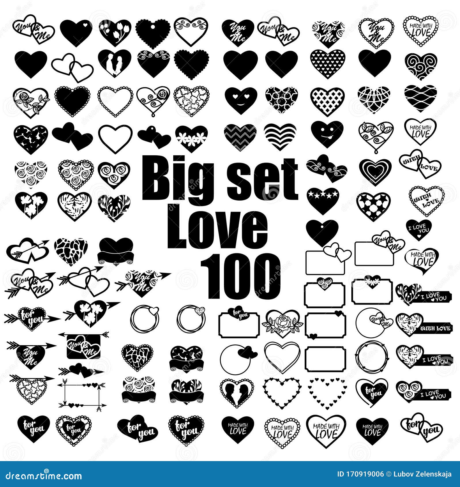 100 Silhouettes Of Hearts Vector Illustration | CartoonDealer.com ...