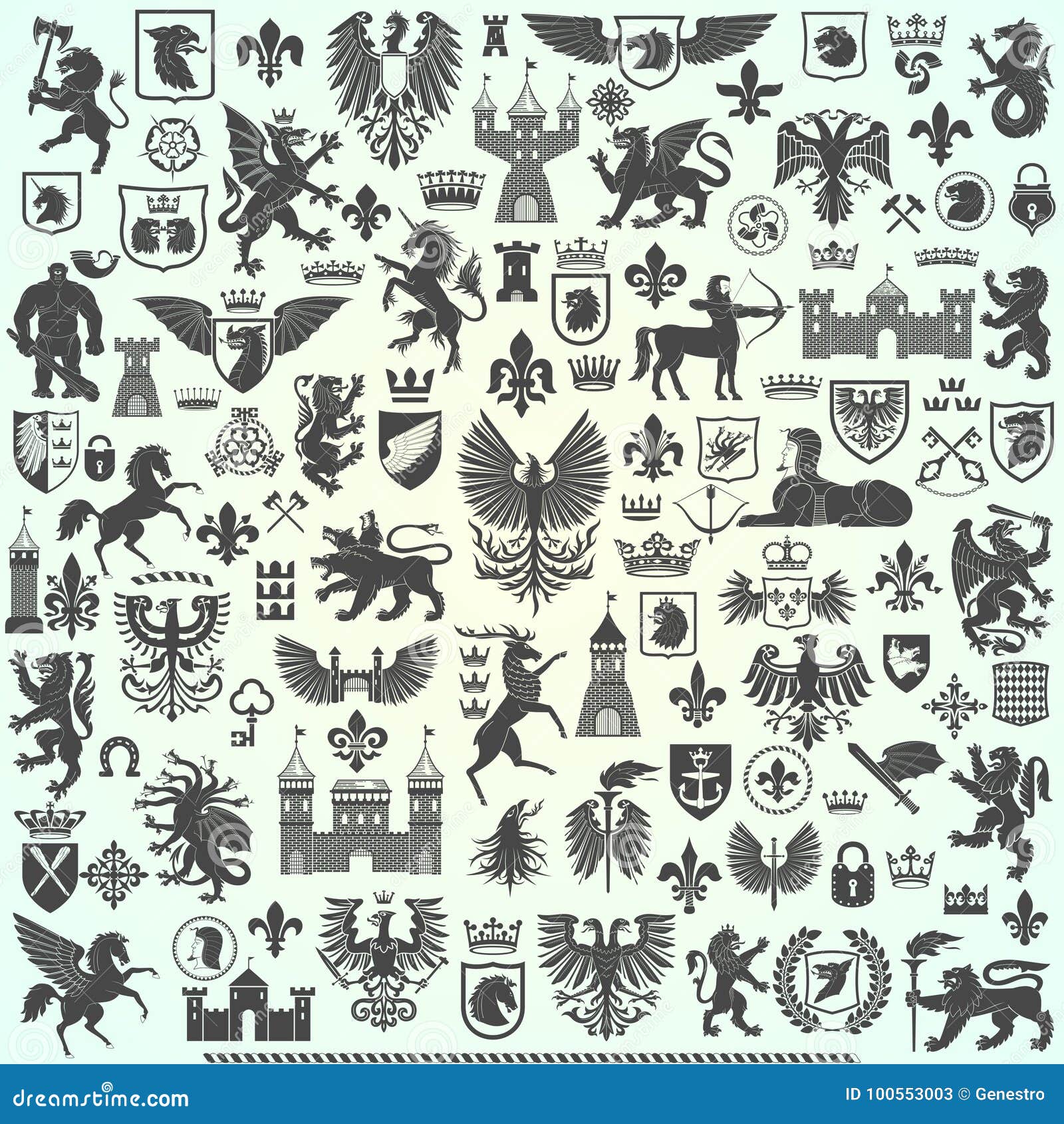 Big heraldry collection stock vector. Illustration of beast - 100553003