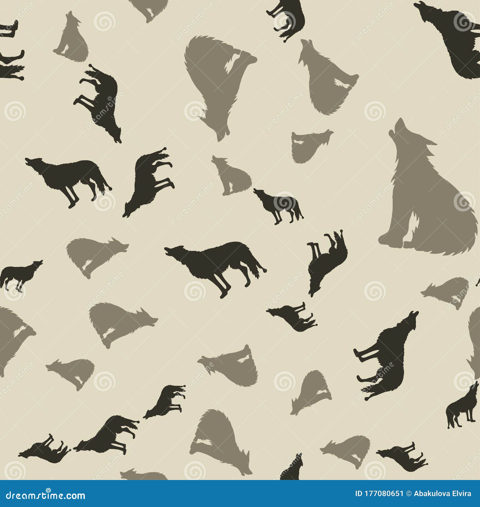 Silhouettes of Howling Wolves on a Brown Background Seamless Pattern ...