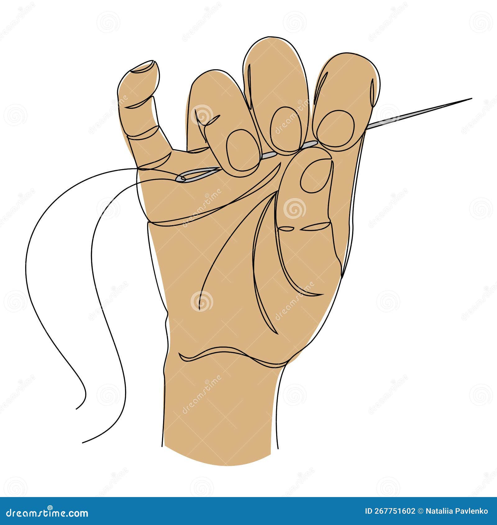 Silhouettes of a Human Hand that Sews with a Needle and Thread in a ...