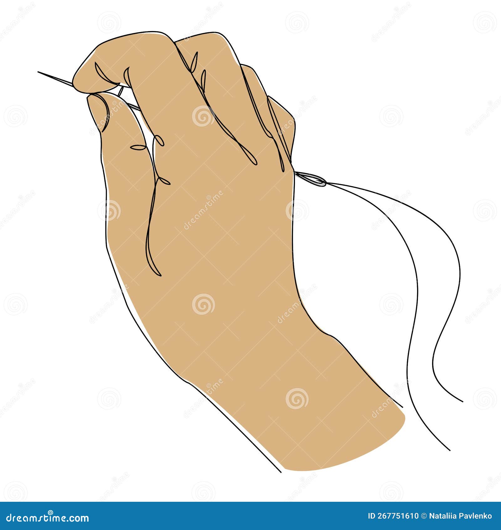 Silhouettes of a Human Hand that Sews with a Needle and Thread in a ...