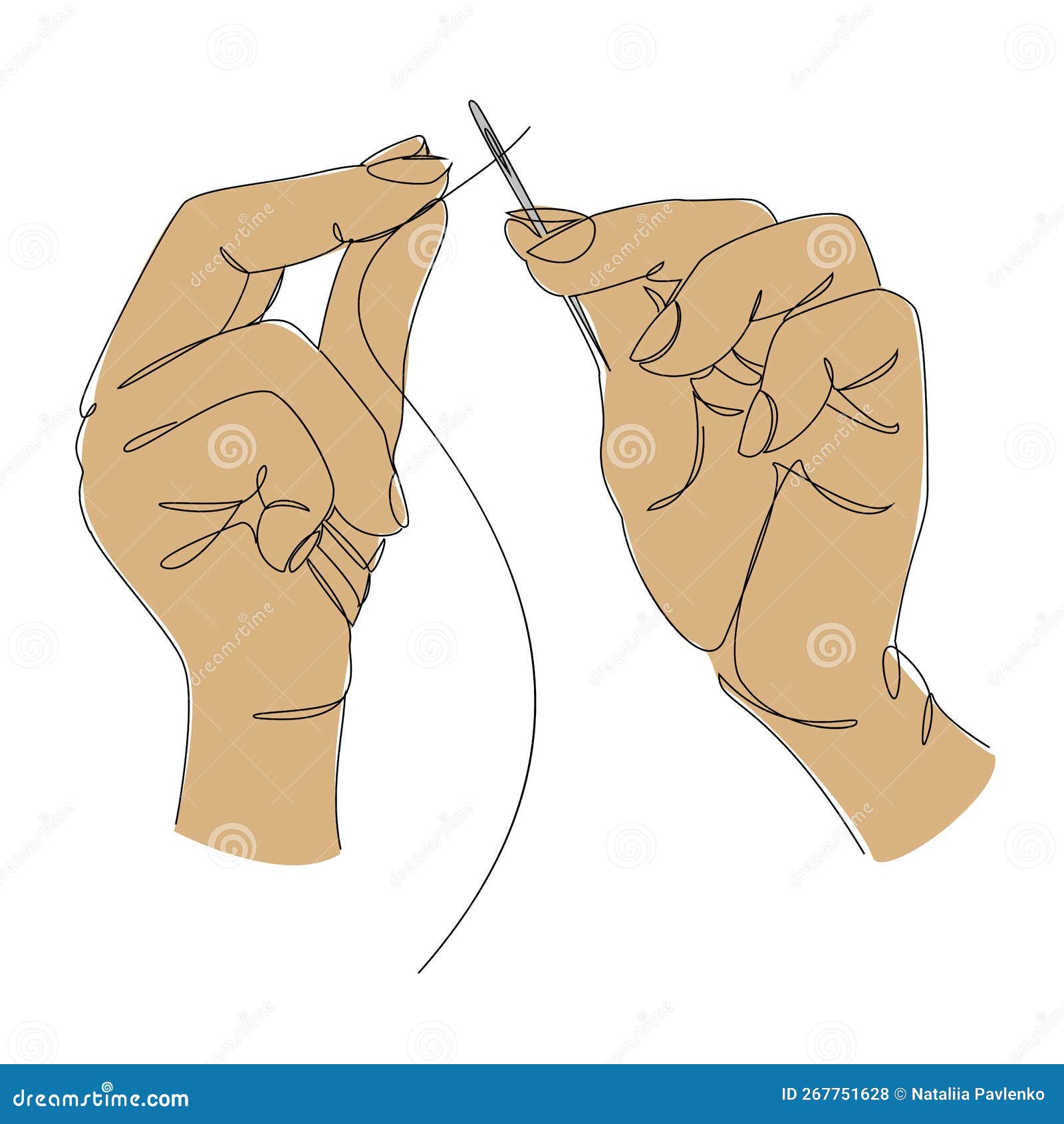 Silhouettes of a Human Hand that Sews with a Needle and Thread in a ...