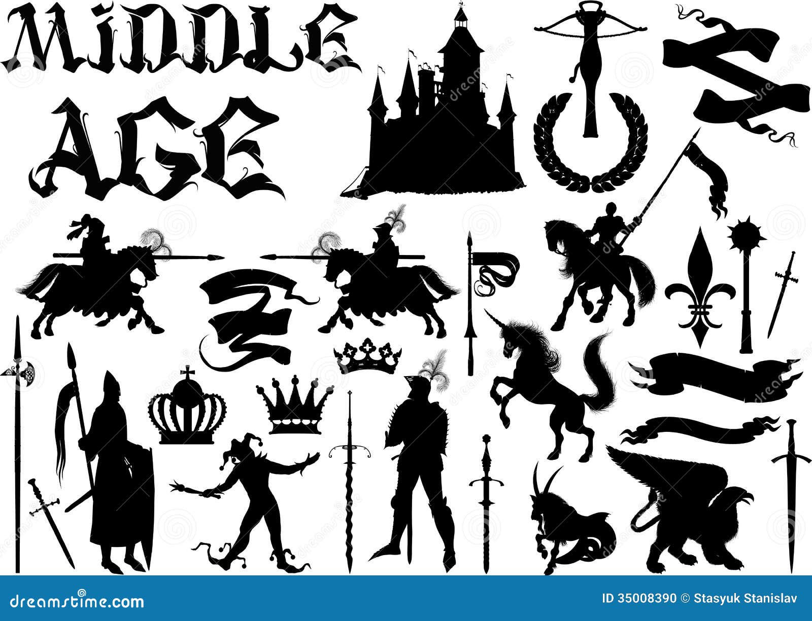 Silhouettes and Icons on the Medieval Theme Stock Vector - Illustration ...
