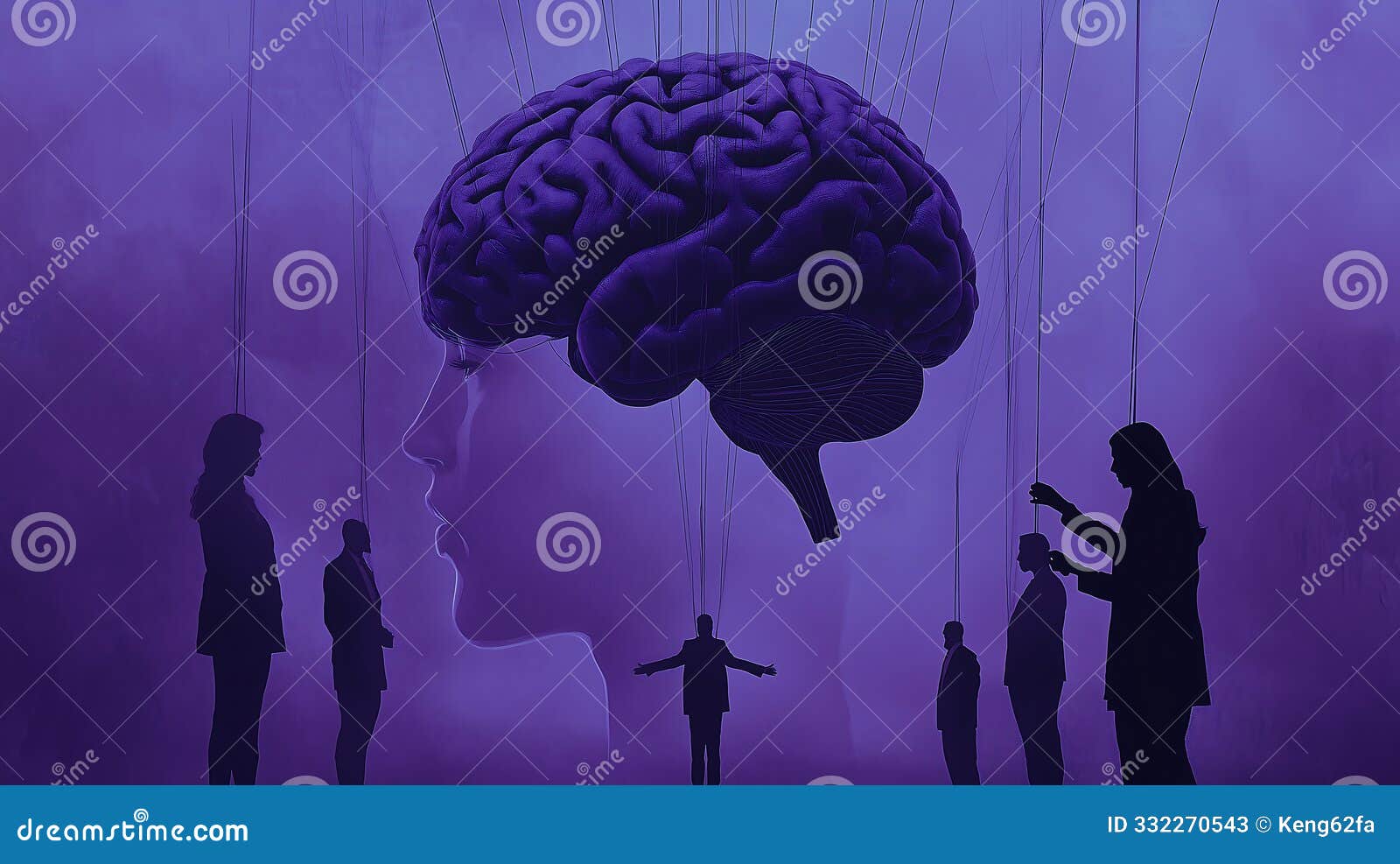 Silhouettes Illustration of Brain Control and Influence in Purple Stock ...