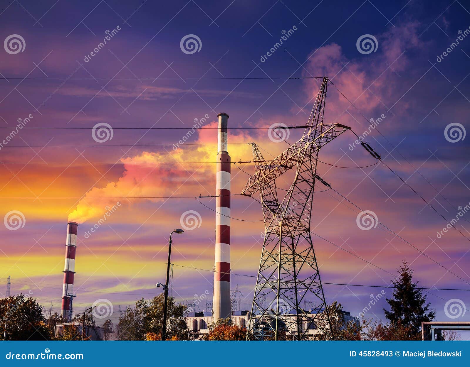 Silhouettes of Industrial Infrastructure at Sunset Stock Image - Image ...