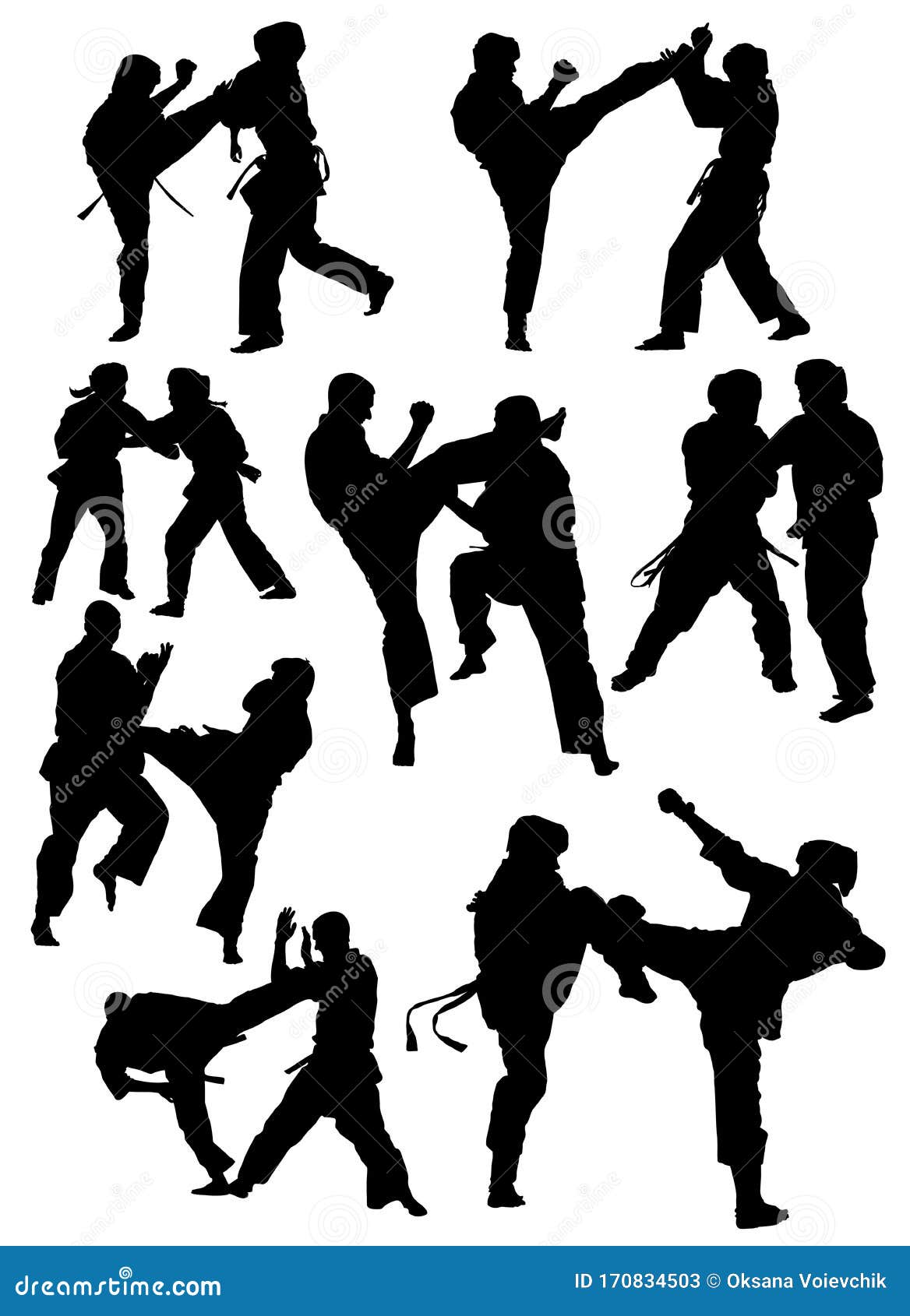 Silhouettes Of Karate Stances And Punches Vector Illustration ...