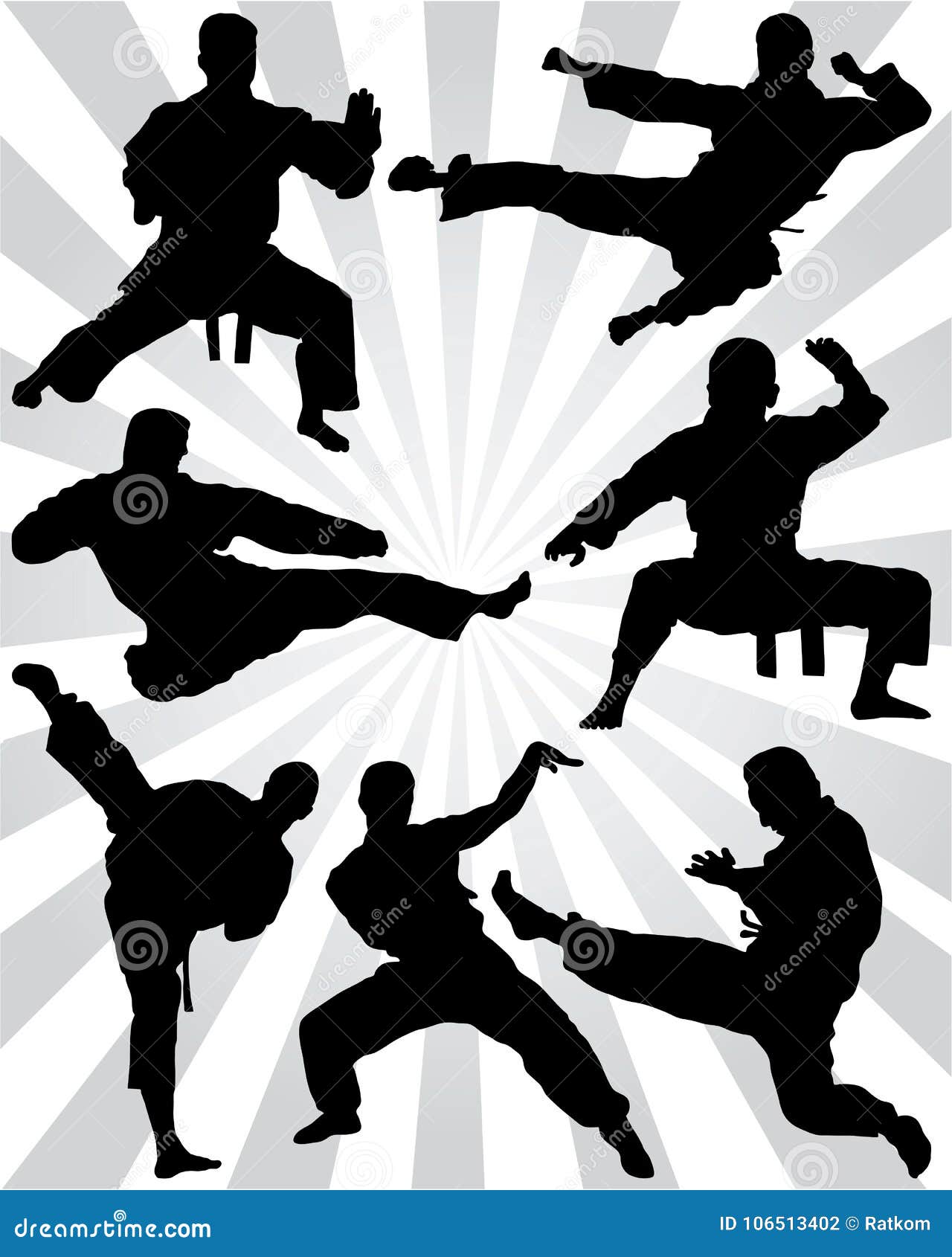 Silhouettes Of Karate Stances And Punches Vector Illustration ...