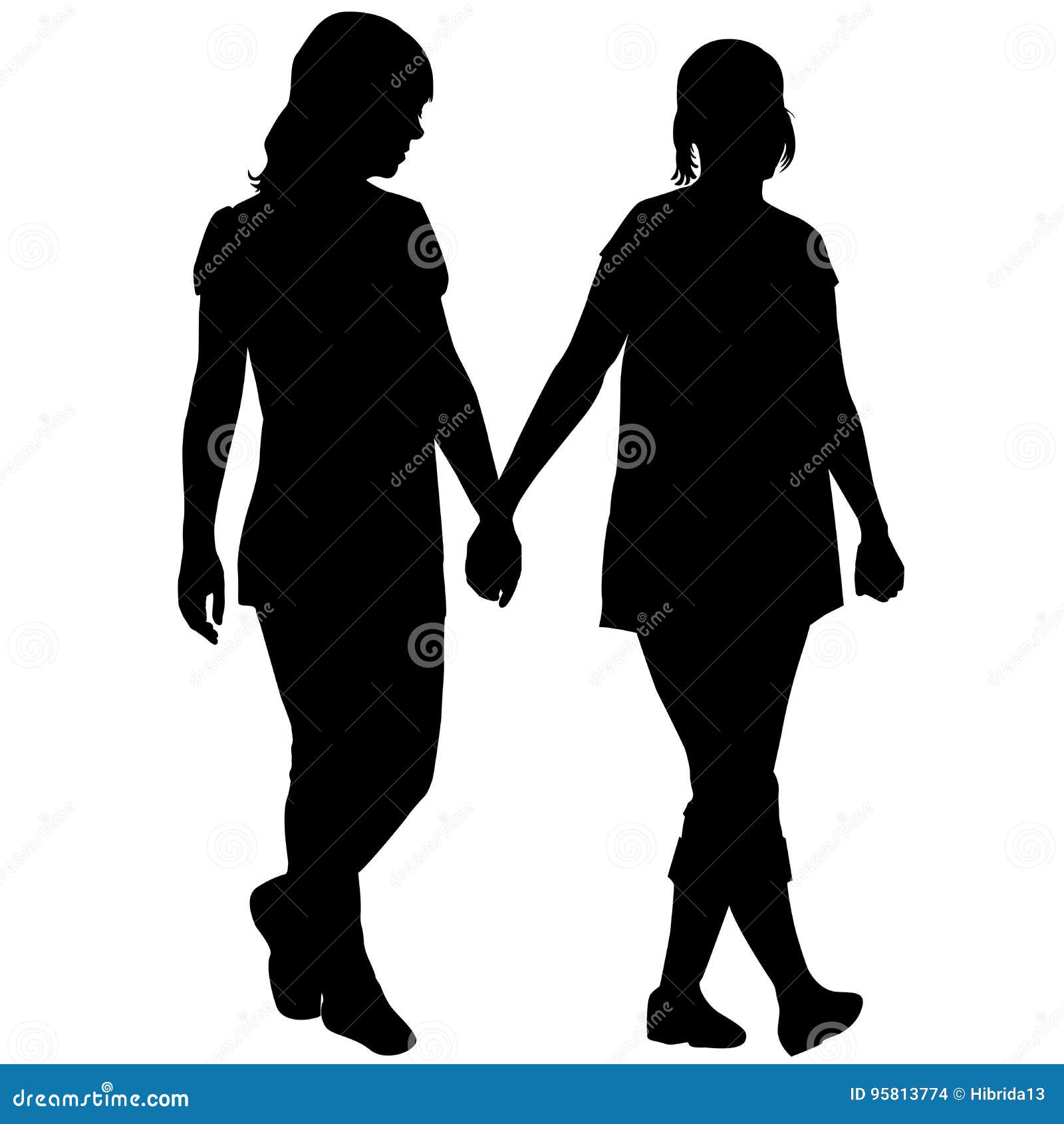 Silhouettes Of Lesbian Couple Holding Hands Stock Vector Illustration