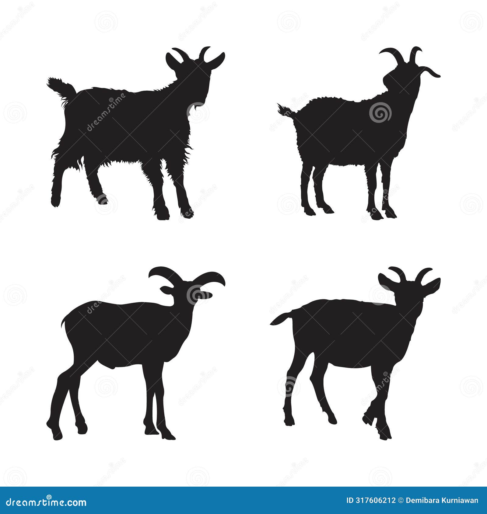Silhouettes of Male Goats with Horns Stock Vector - Illustration of ...