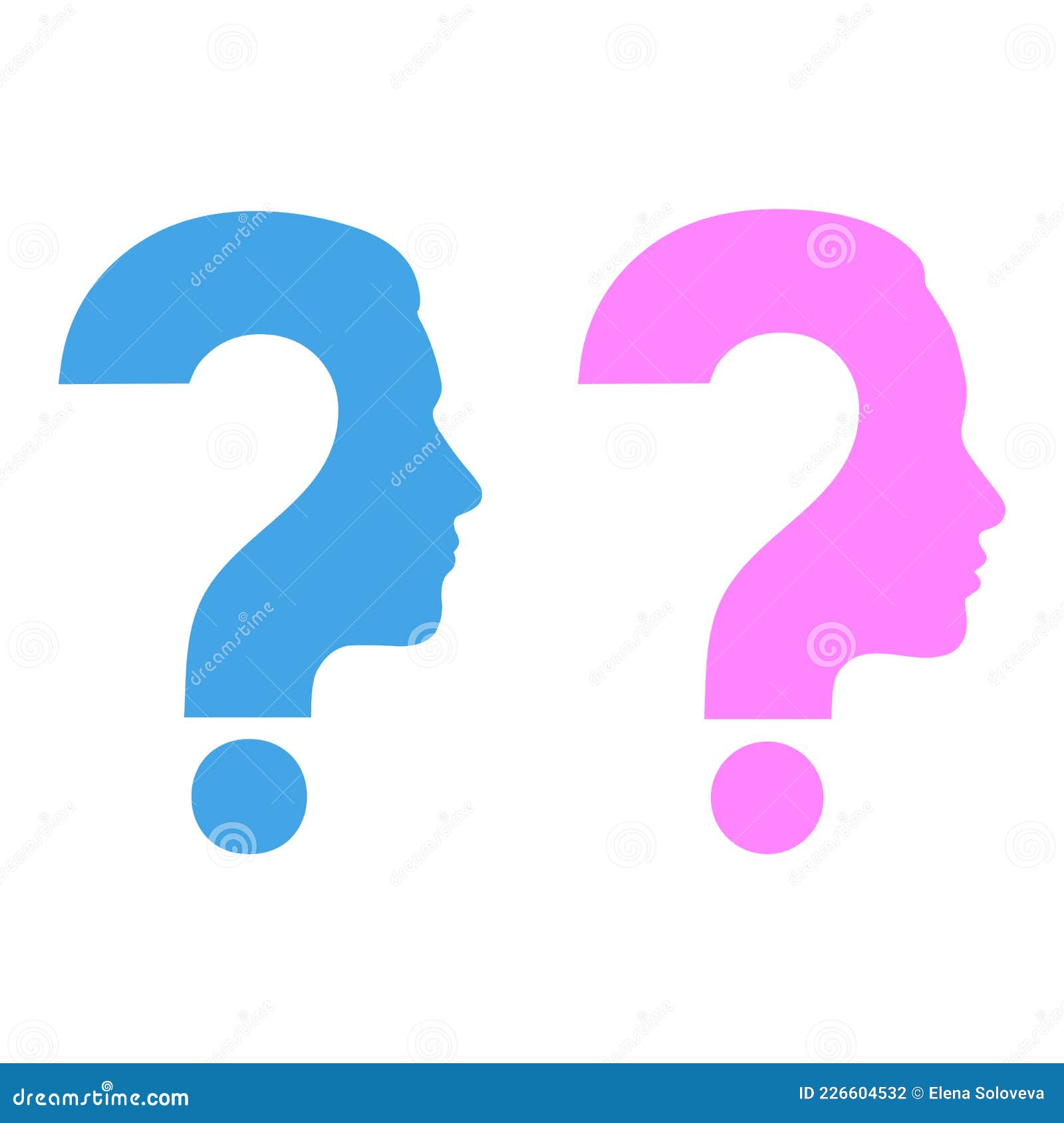 Silhouettes of Man and Woman Heads with Question Mark Stock Vector ...