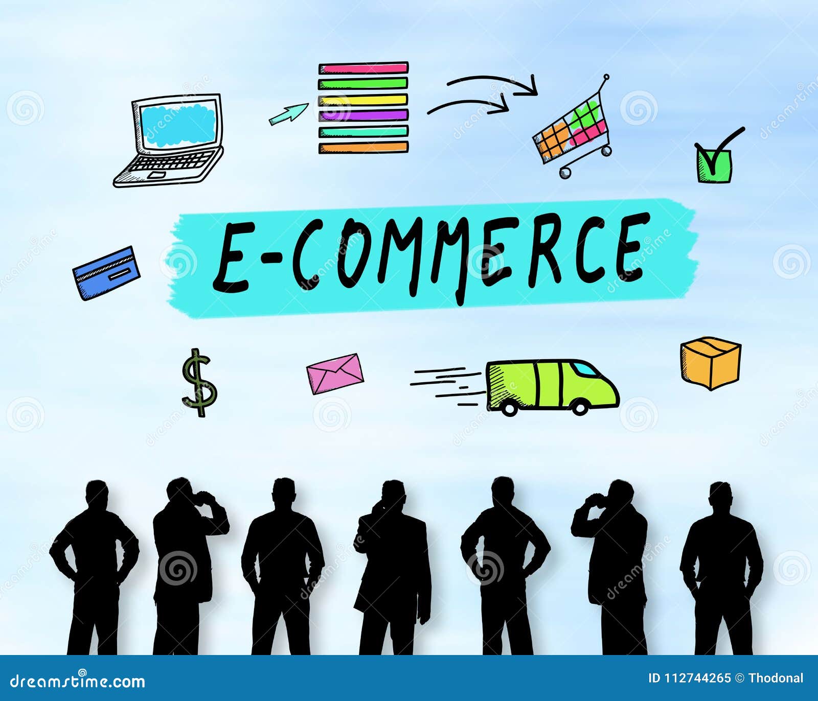 E-commerce Concept on a Wall Stock Illustration - Illustration of ...