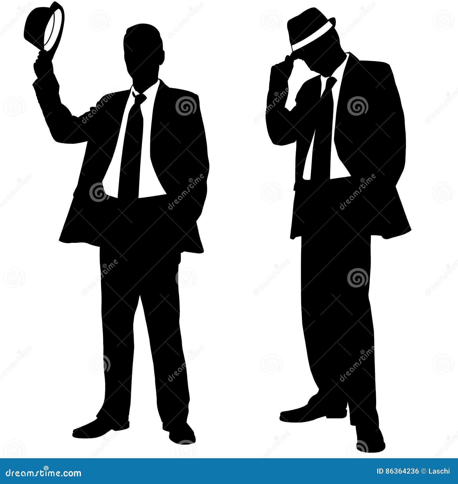 Silhouettes of Men with Suits and Hats Stock Vector - Illustration of ...