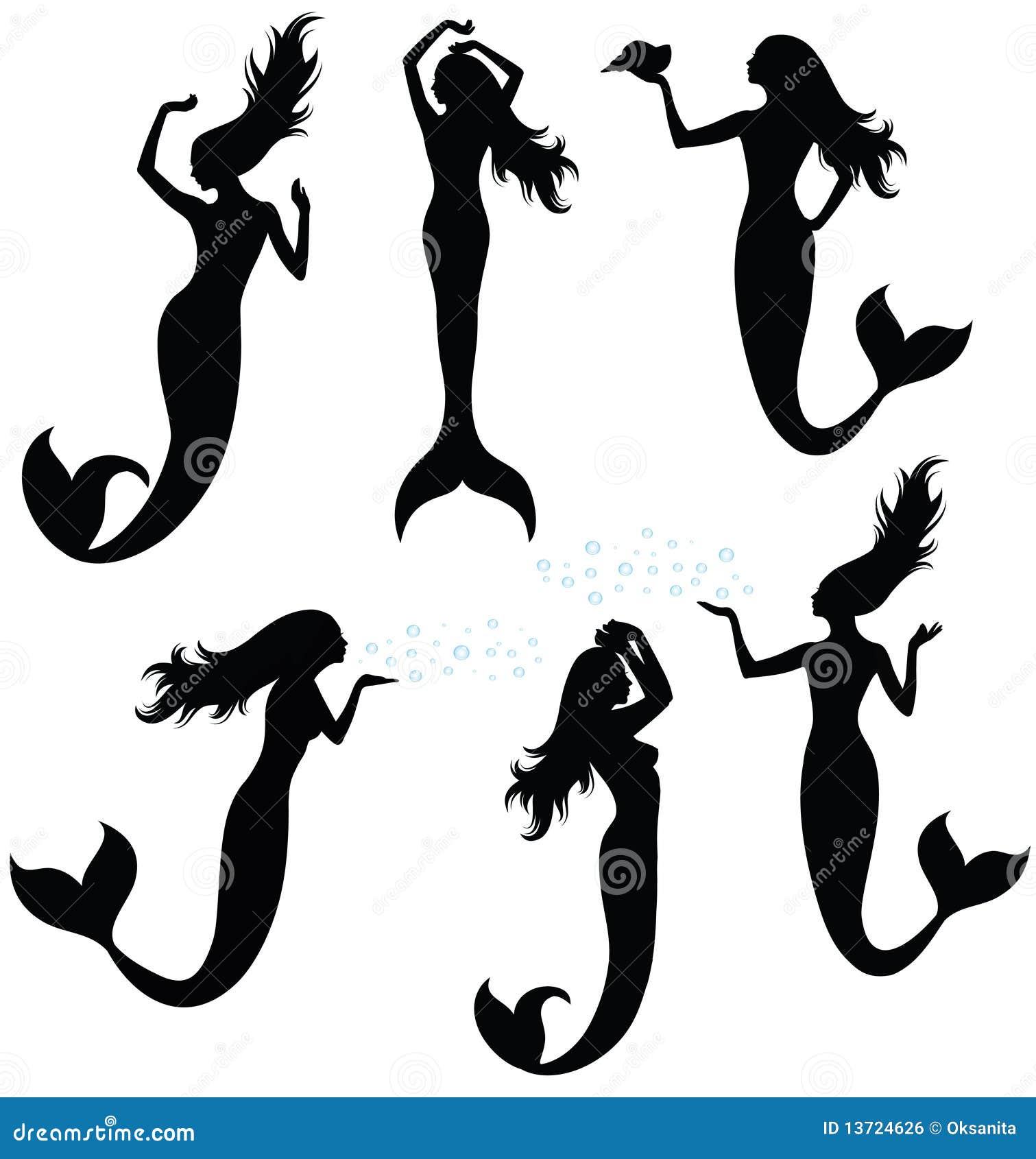 Silhouettes of a mermaid. stock vector. Illustration of hair - 13724626