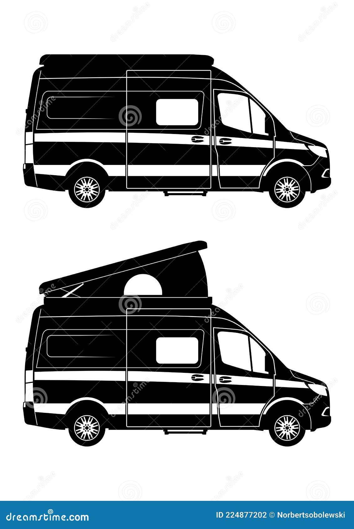 Silhouettes of Modern Camper Van Stock Vector - Illustration of caravan ...