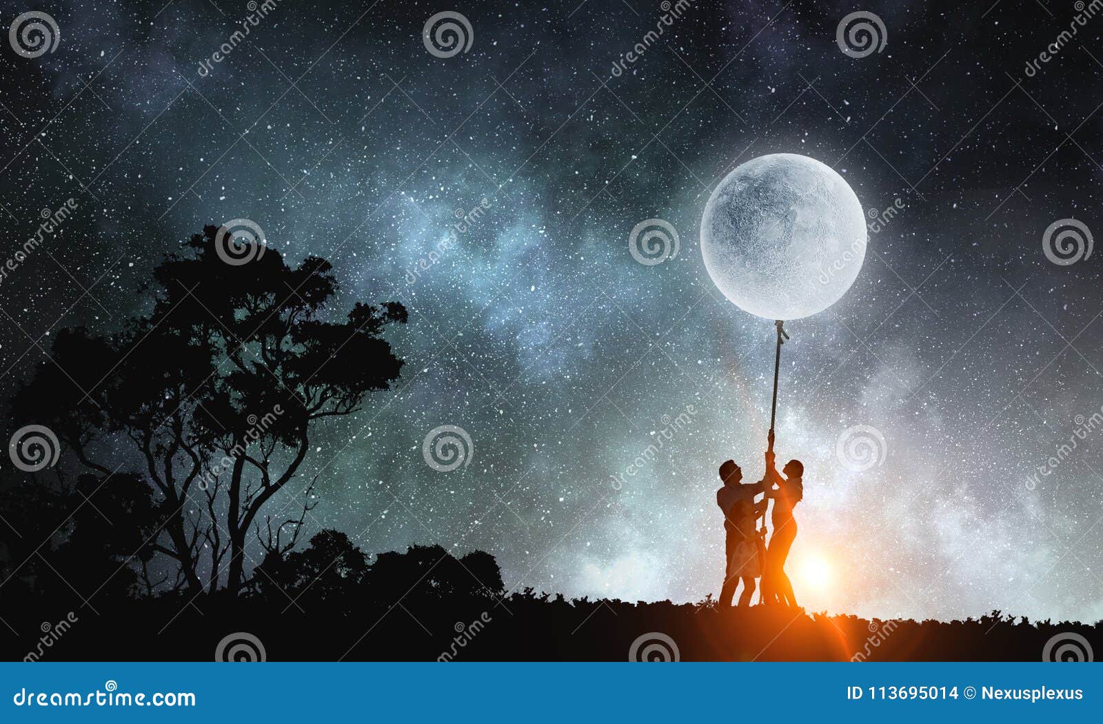 People catching moon stock illustration. Illustration of embrace ...