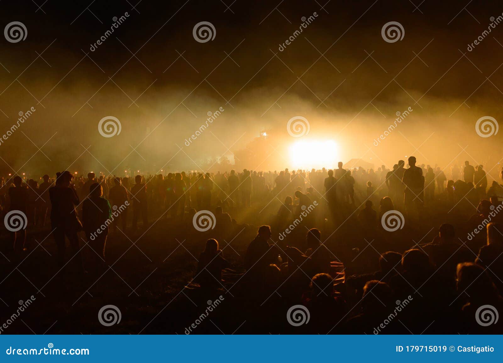 Silhouettes of People, Everyone is Looking at a Bright Distant Point in ...