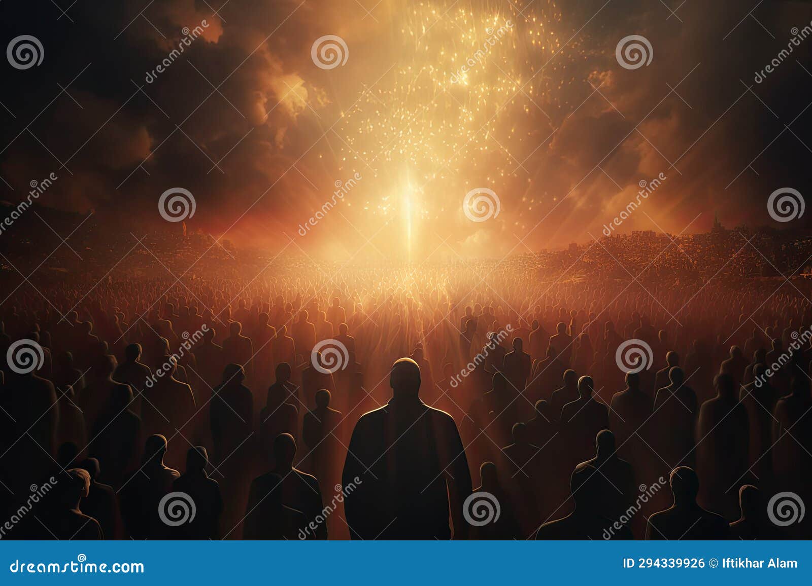 Silhouettes of People in Front of Fireworks. 3d Rendering, Leadership ...