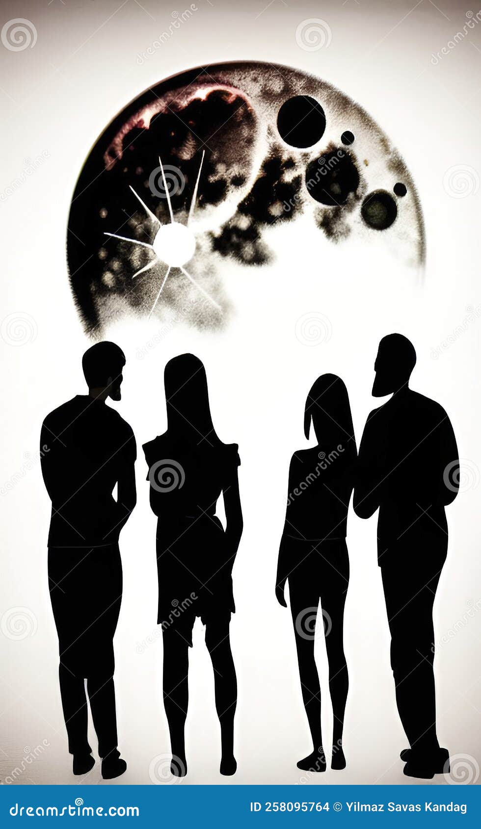 Silhouettes of People and Full Moon Stock Vector - Illustration of blue ...