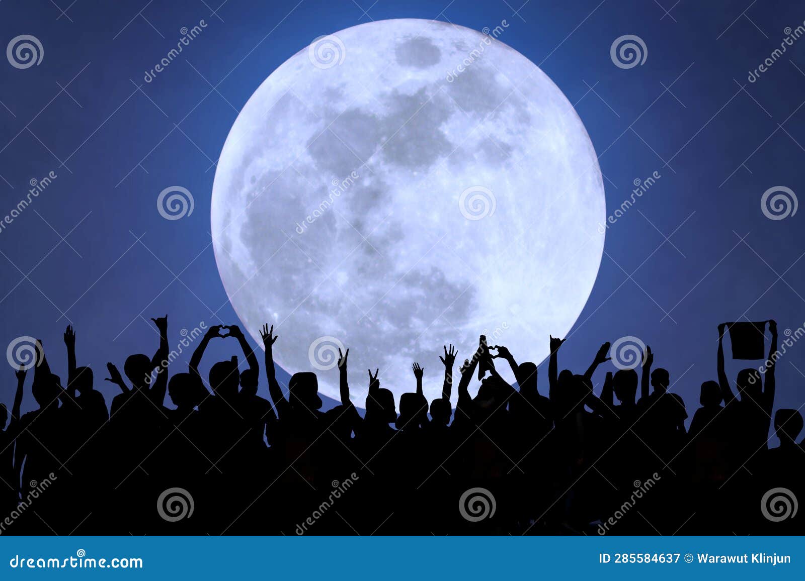 Silhouettes of People Having Fun at Full Moon Party Stock Image - Image ...