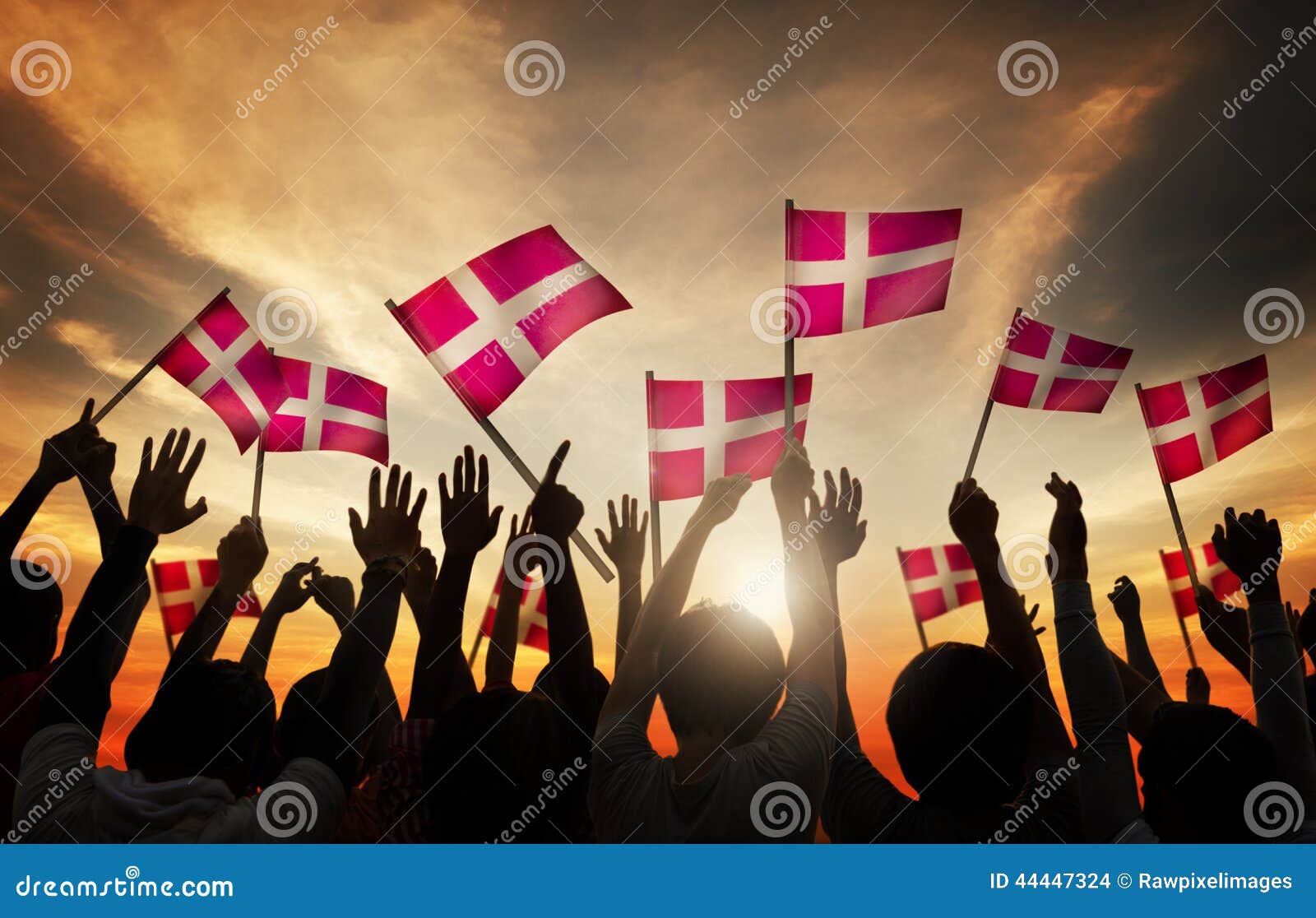 Silhouettes of People Holding the Flag of Denmark Stock Illustration ...