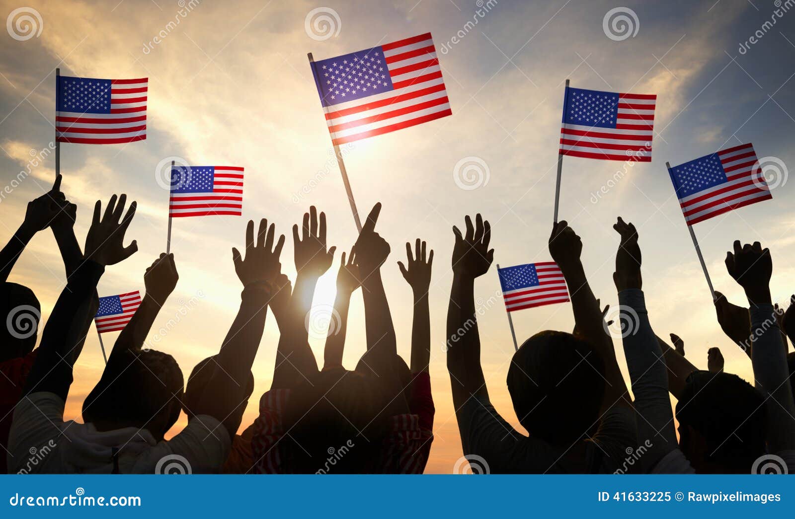 Silhouettes of People Holding the Flag of USA Stock Image - Image of ...