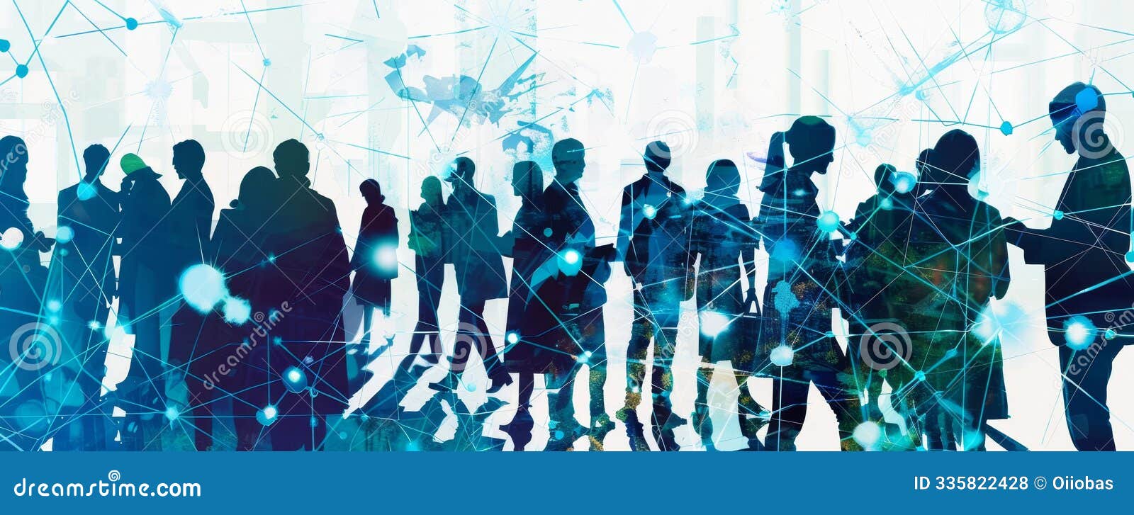 Silhouettes of People Interconnected by a Blue Web of Lines ...