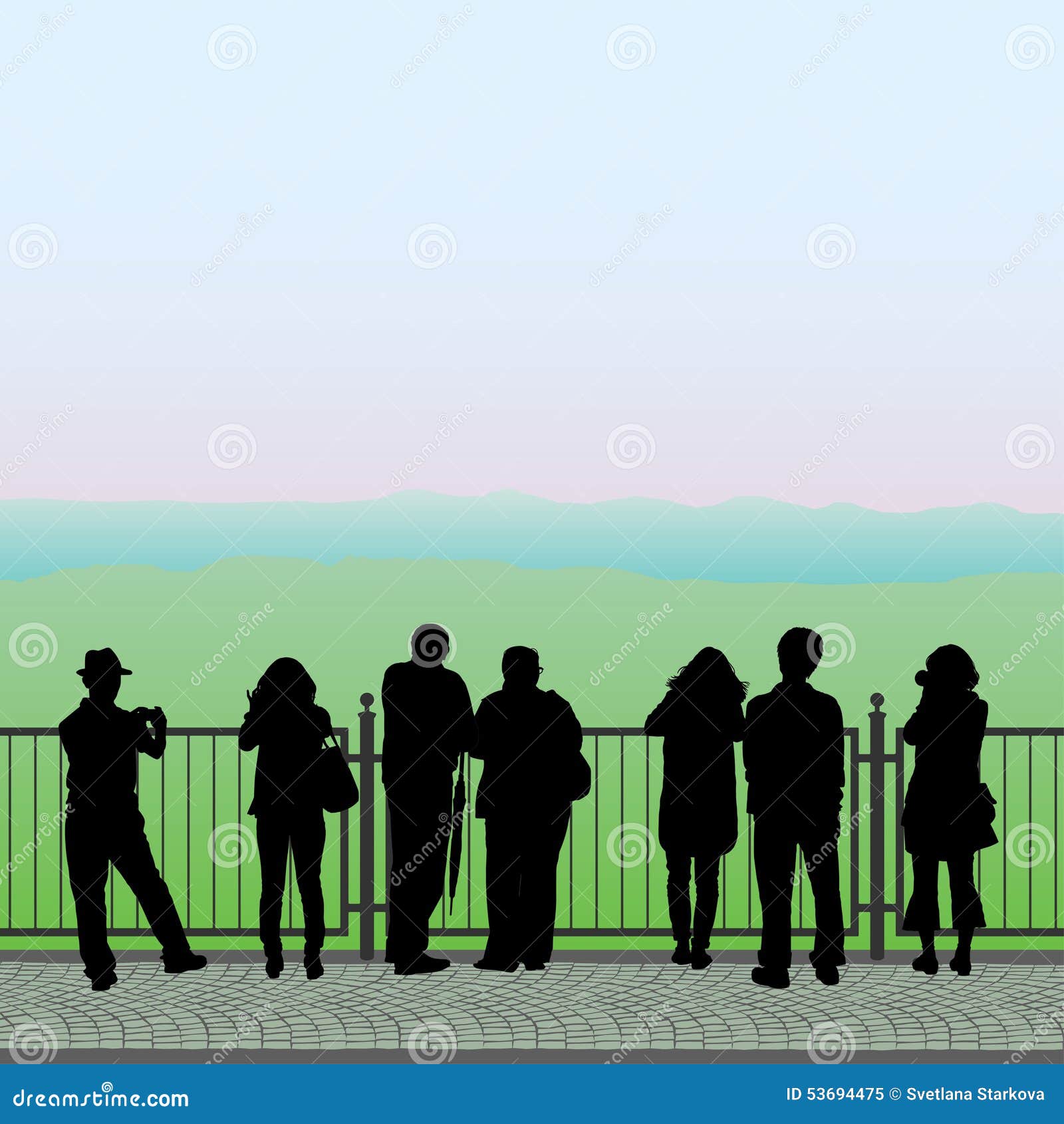 Silhouettes of People on the Observation Deck Stock Vector ...