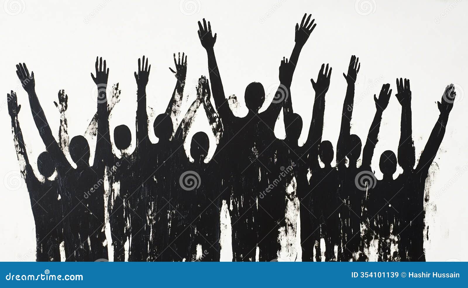 Silhouettes of People Raising Hands in Celebration or Protest Stock ...