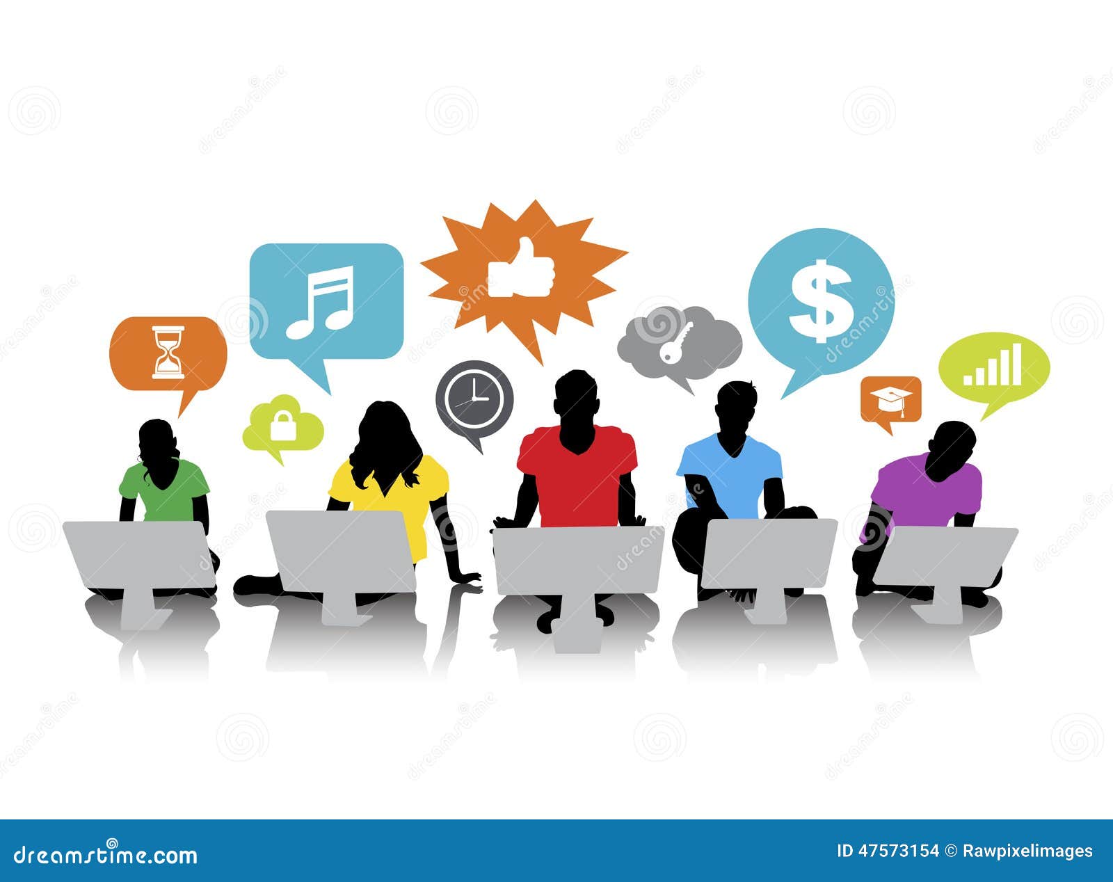 Silhouettes of People Social Networking on Desktop PC Stock ...