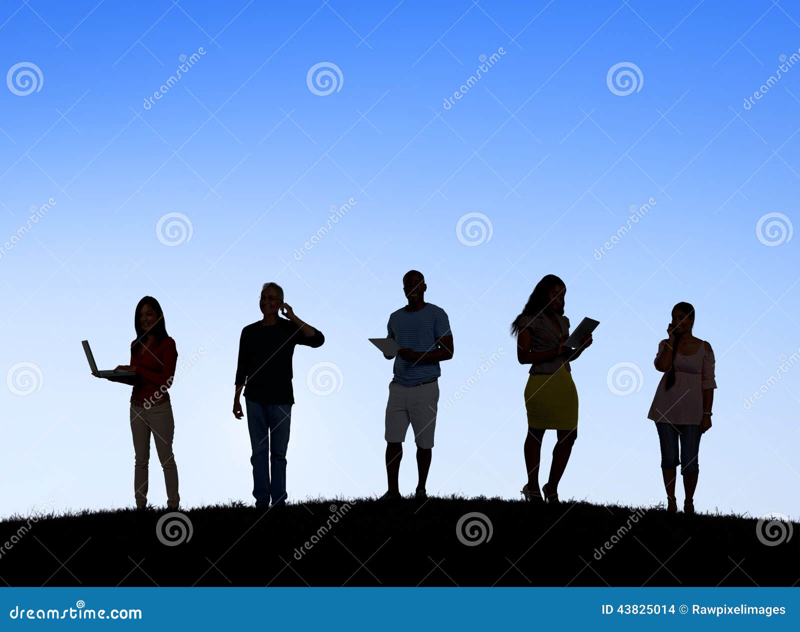Silhouettes of People Social Networking Outdoors Stock Photo - Image of ...