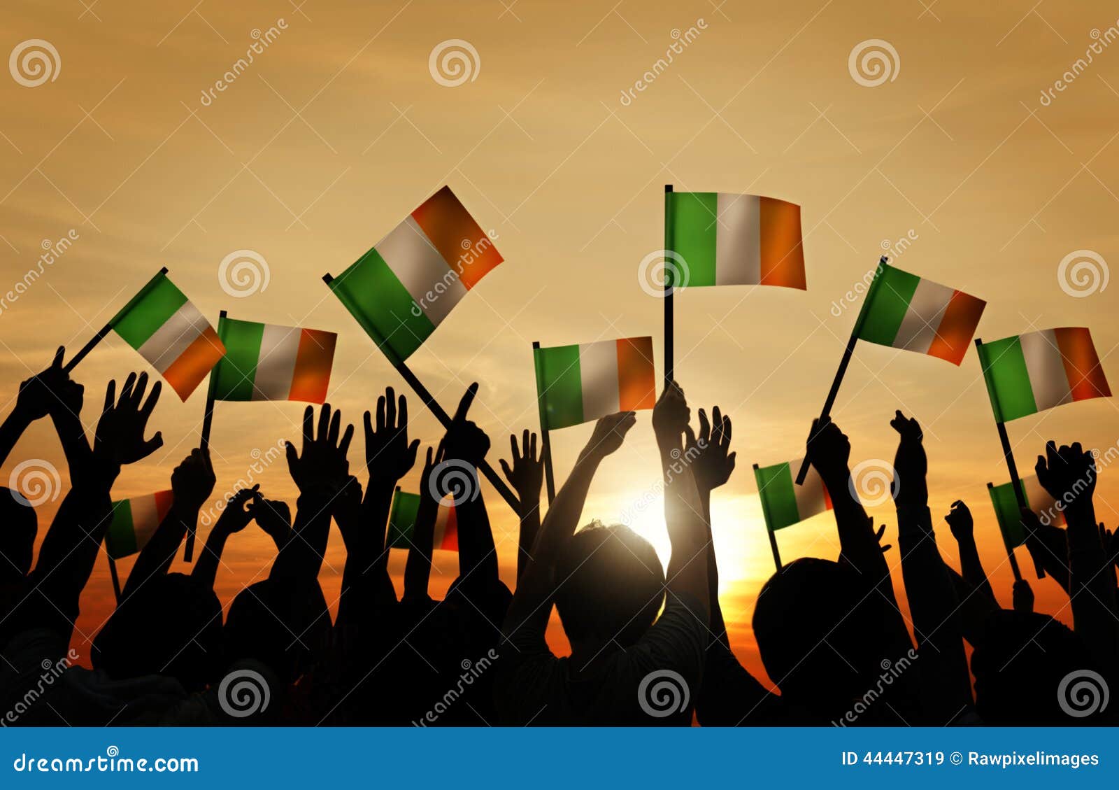 Silhouettes of People Waving the Flag of Ireland Stock Illustration ...