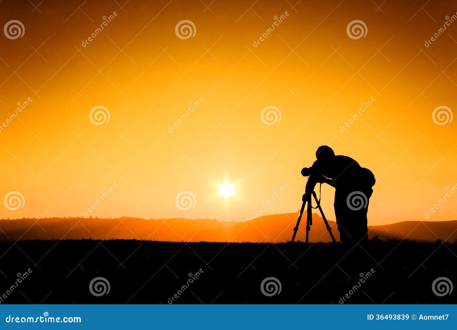 Silhouettes Of Photographers Standing On Peak Stock Photography ...