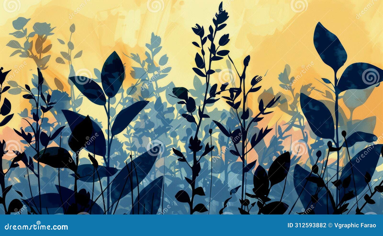 Silhouettes of Plants with Warm Gradient Background Stock Photo - Image ...