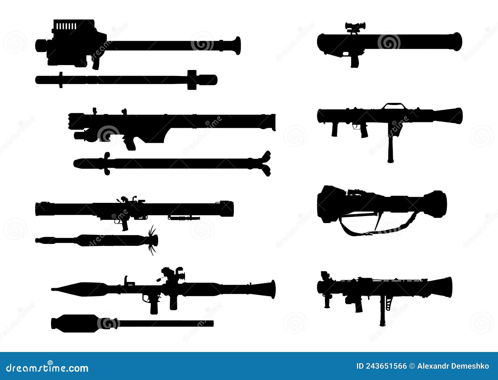Silhouettes of Portable Missile Launchers Set. Vector EPS10. Stock ...