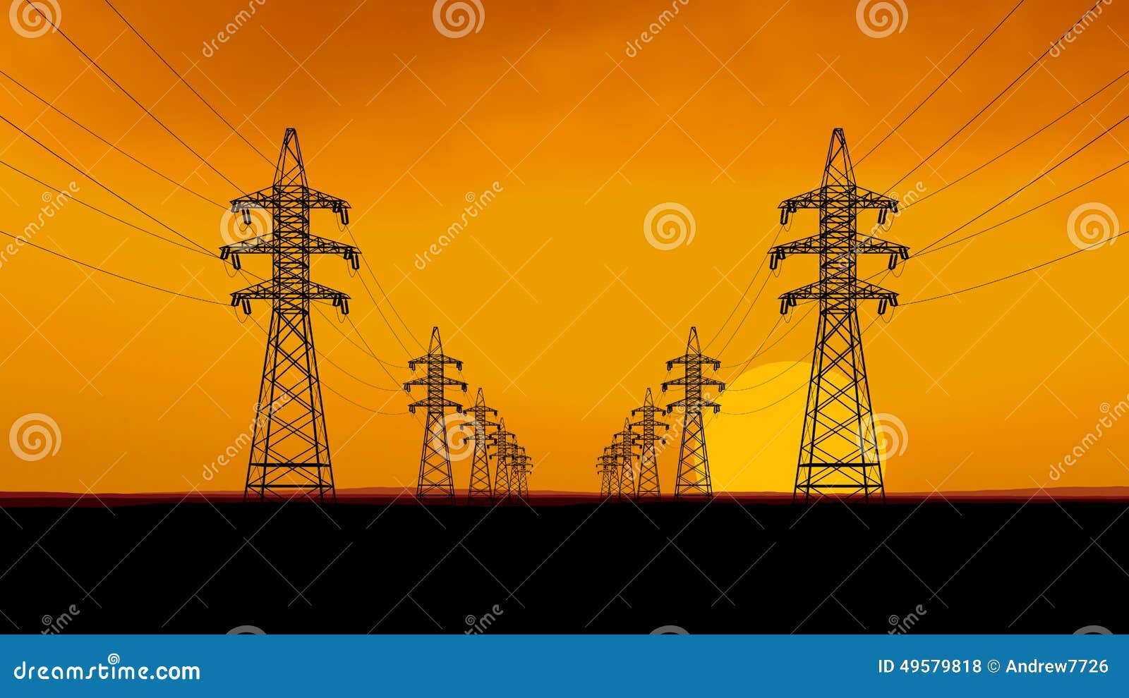 Silhouettes of Power Lines. Stock Photo - Image of pylons, power: 49579818