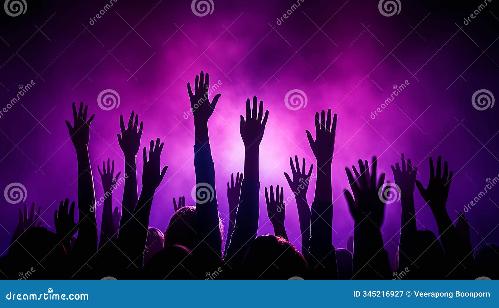 Silhouettes of Raised Hands Against a Vibrant Purple Backdrop ...