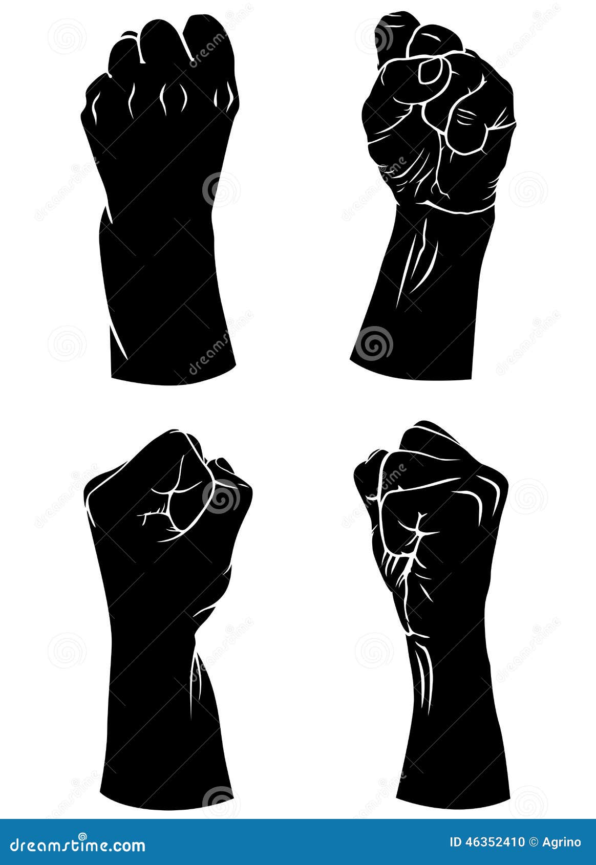 Silhouettes Set of Hands Folded into a Fist Stock Vector - Illustration ...