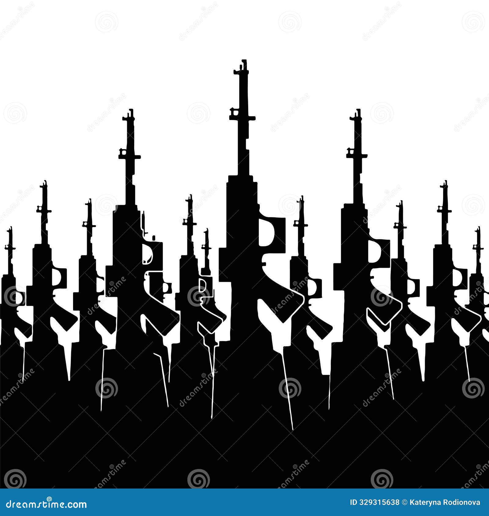 The Silhouettes of Several Rows of Machine Guns Raised Up Stock Vector ...