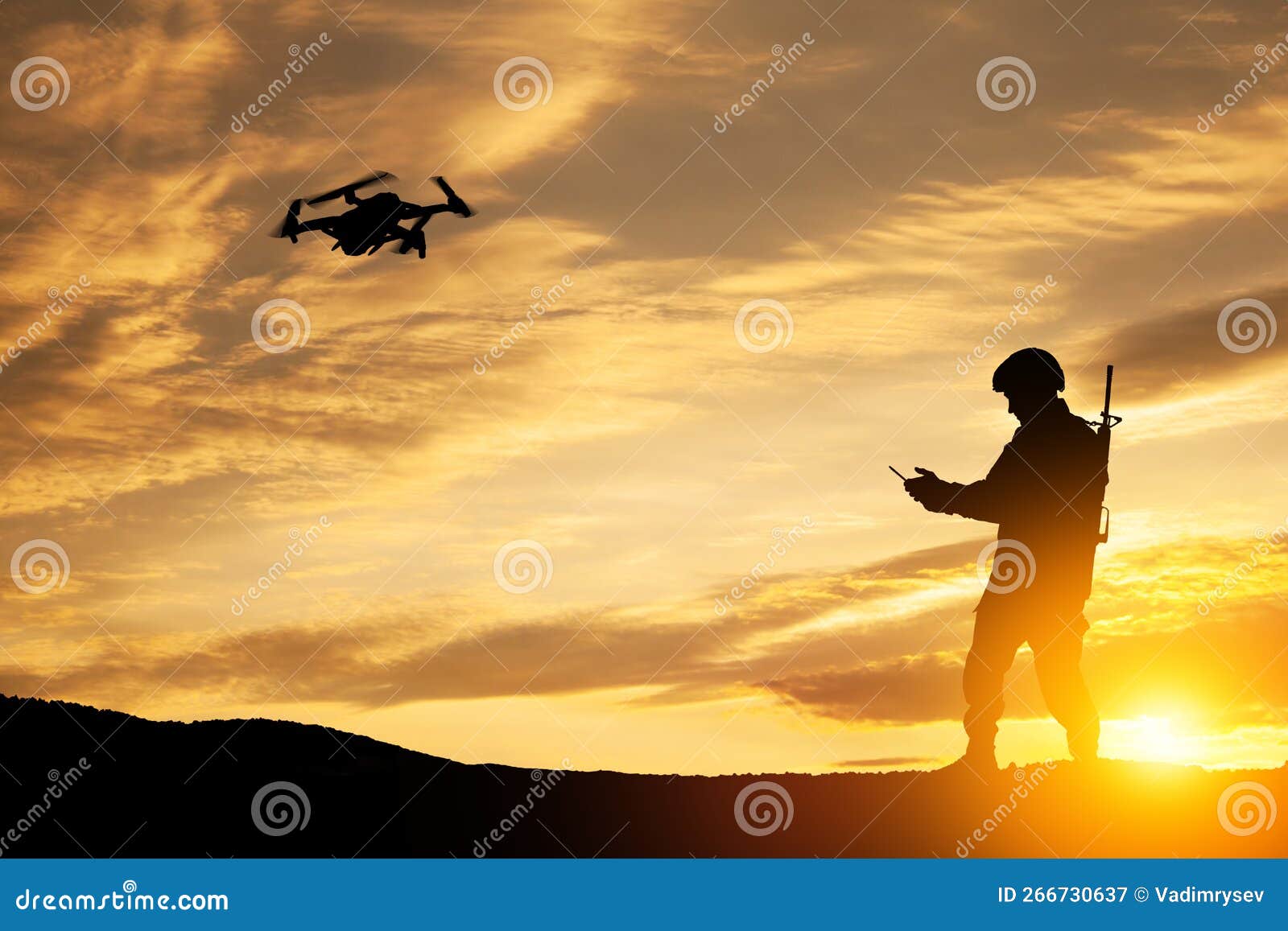 Silhouettes of Soldiers are Using Drone and Laptop Computer for ...