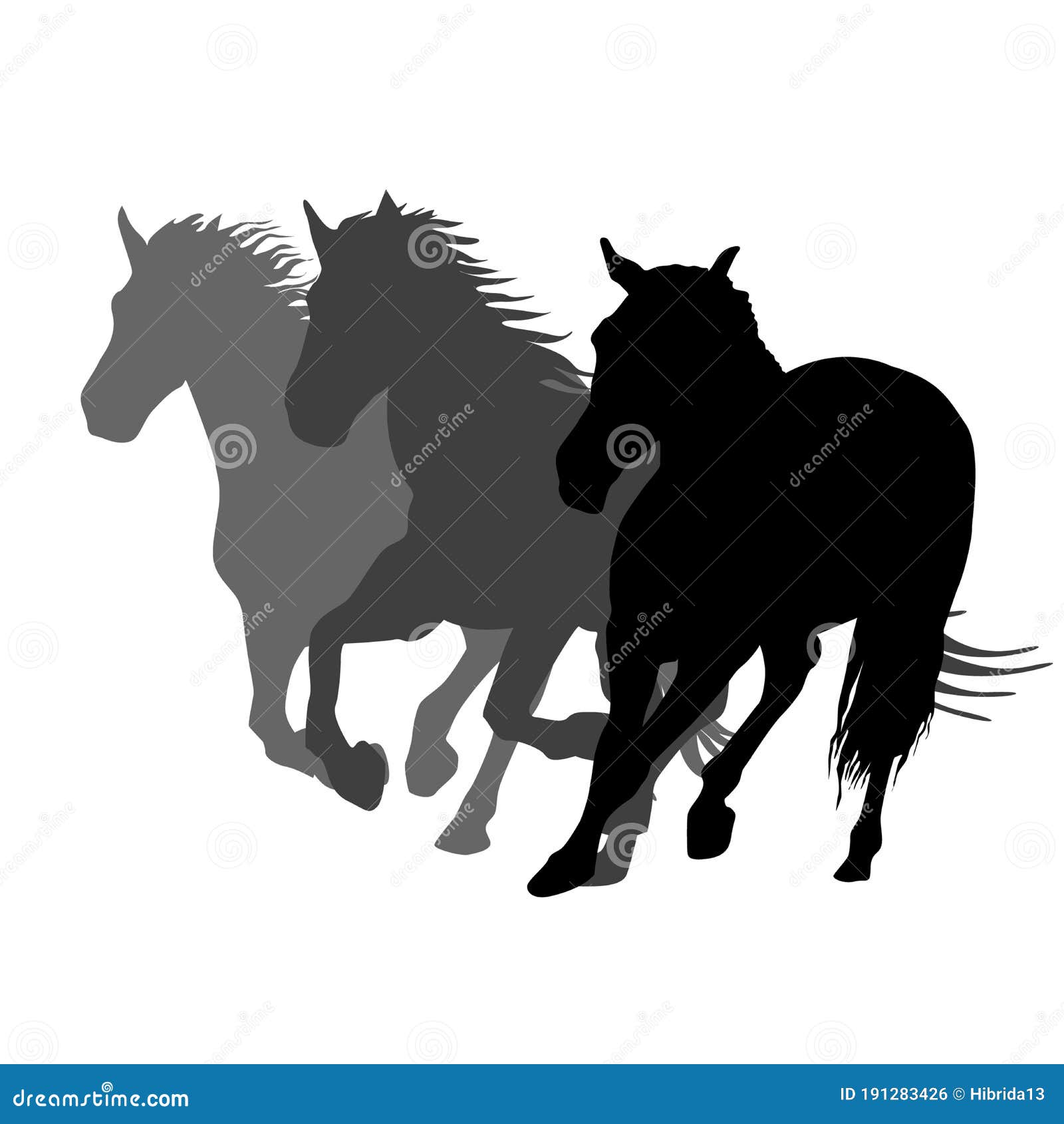 Three Horses Galloping Silhouettes Vector Illustration | CartoonDealer ...