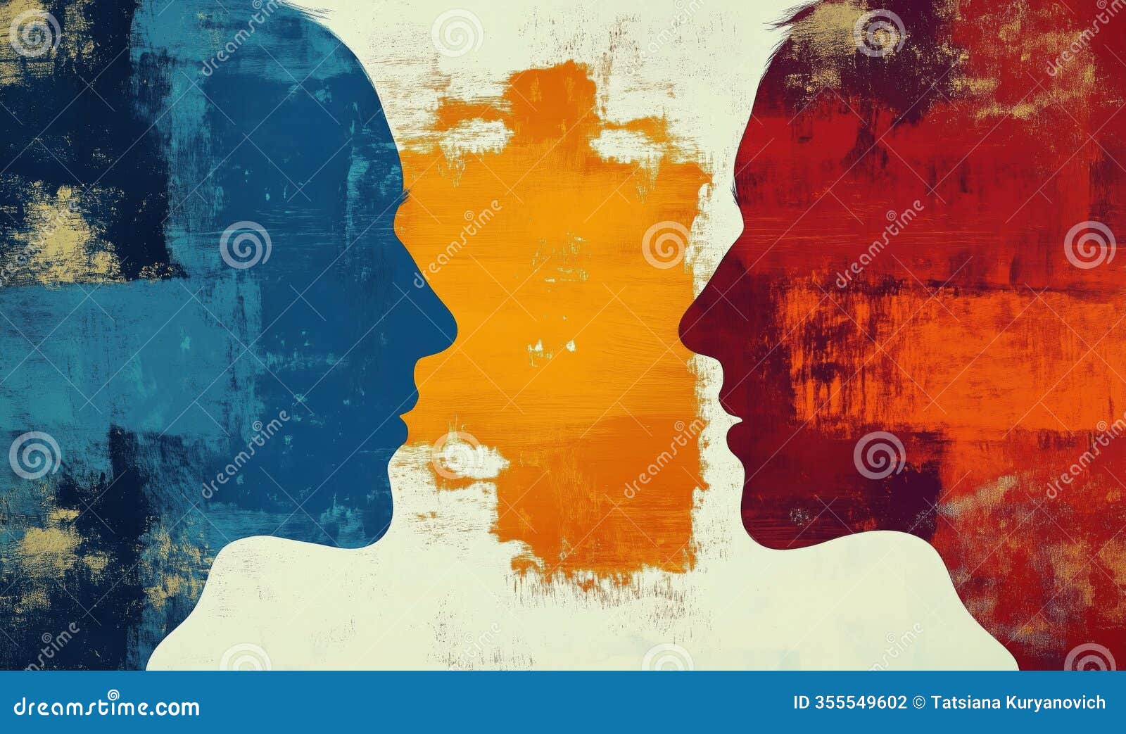 Silhouettes of Two Faces in Profile with Abstract Colorful Background ...