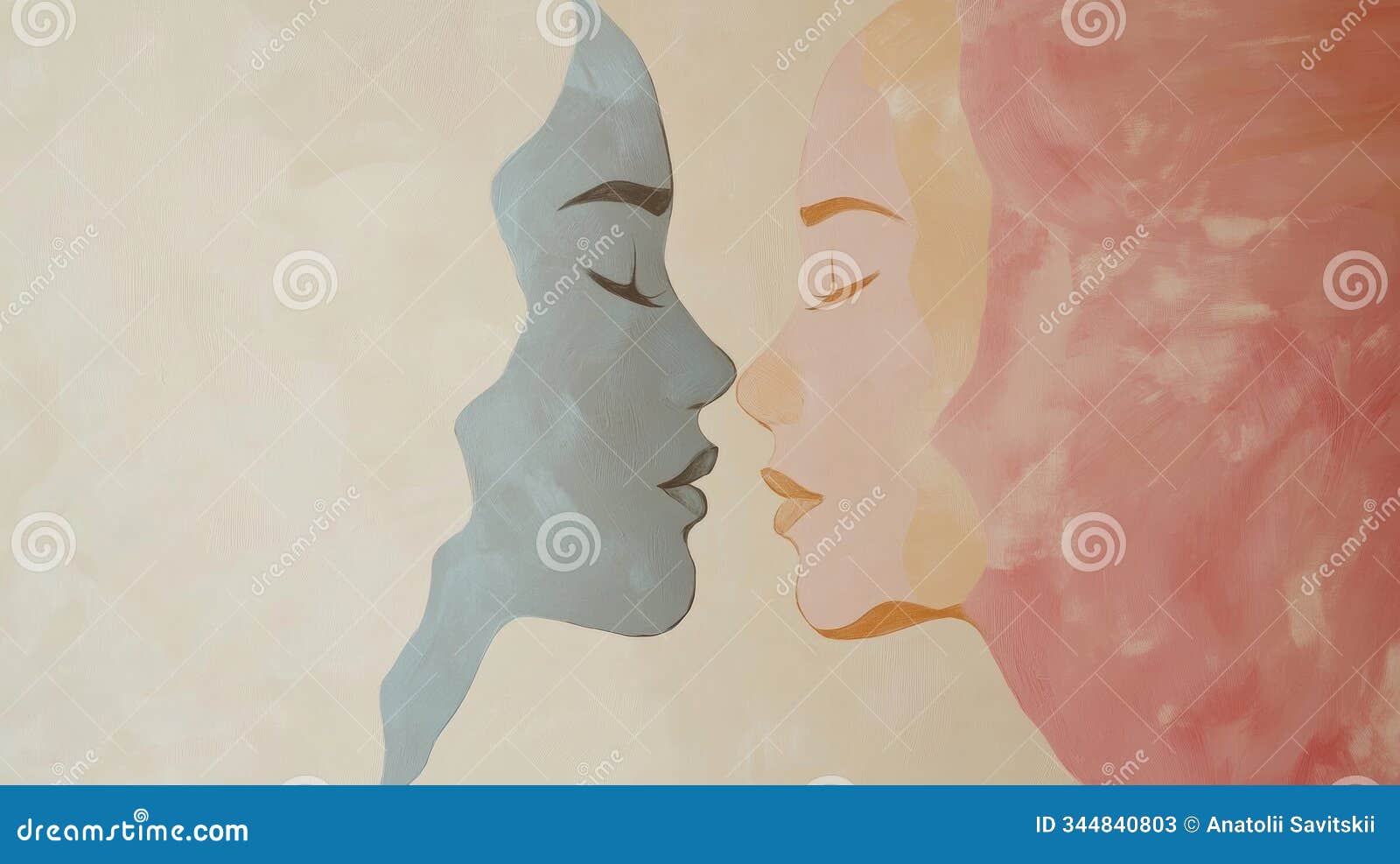 Silhouettes of Two Faces in Soft Pastel Tones Illustrate a Moment of ...