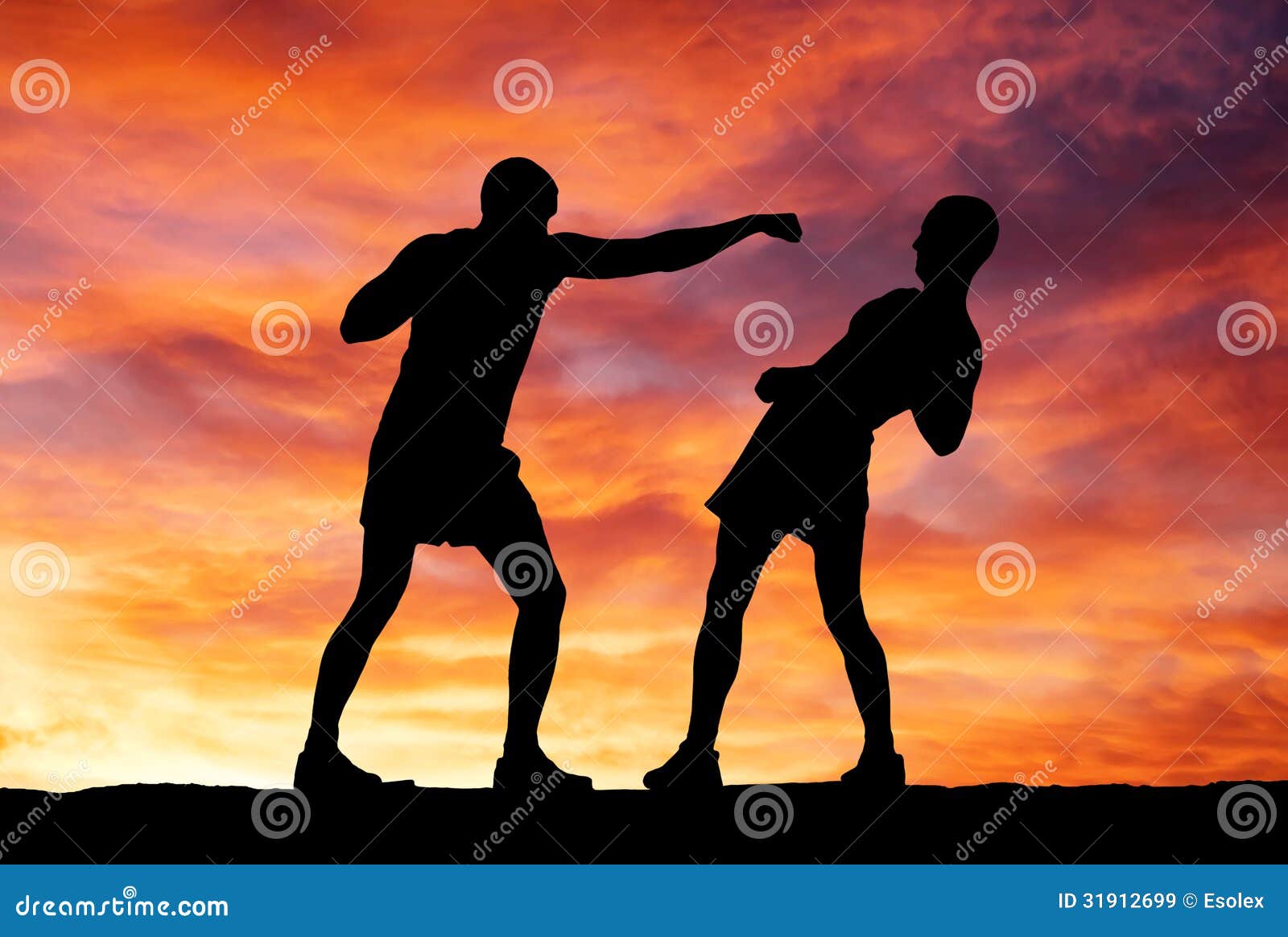 Silhouettes of Two Fighters Stock Image - Image of ability, nature ...